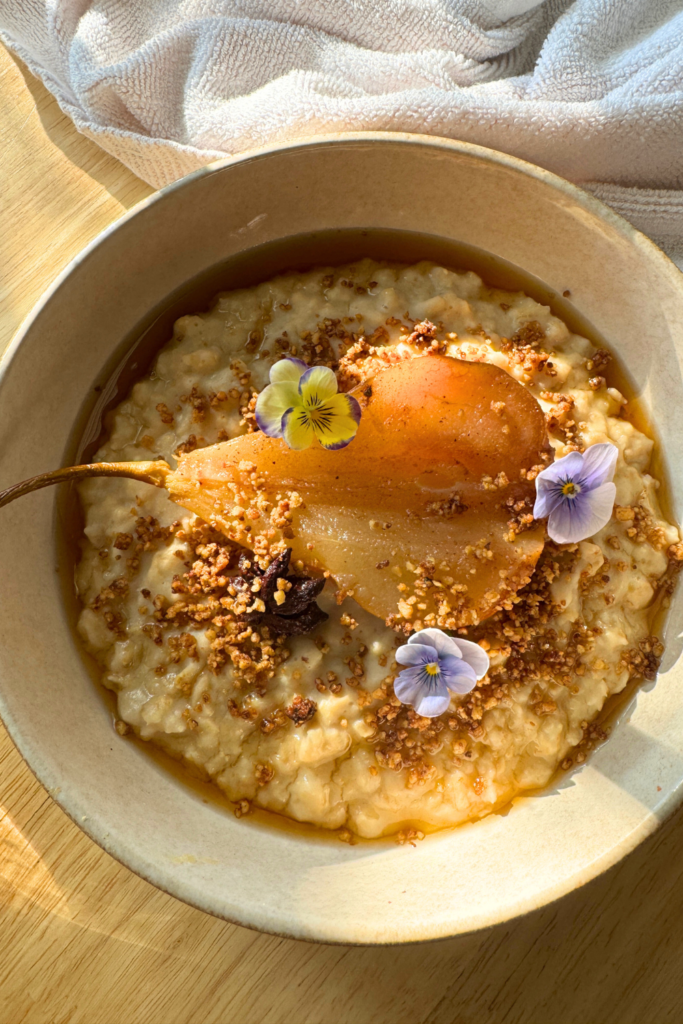 Vanilla Porridge with Poached Pear and Gingerbread Walnut Crumb - The ...